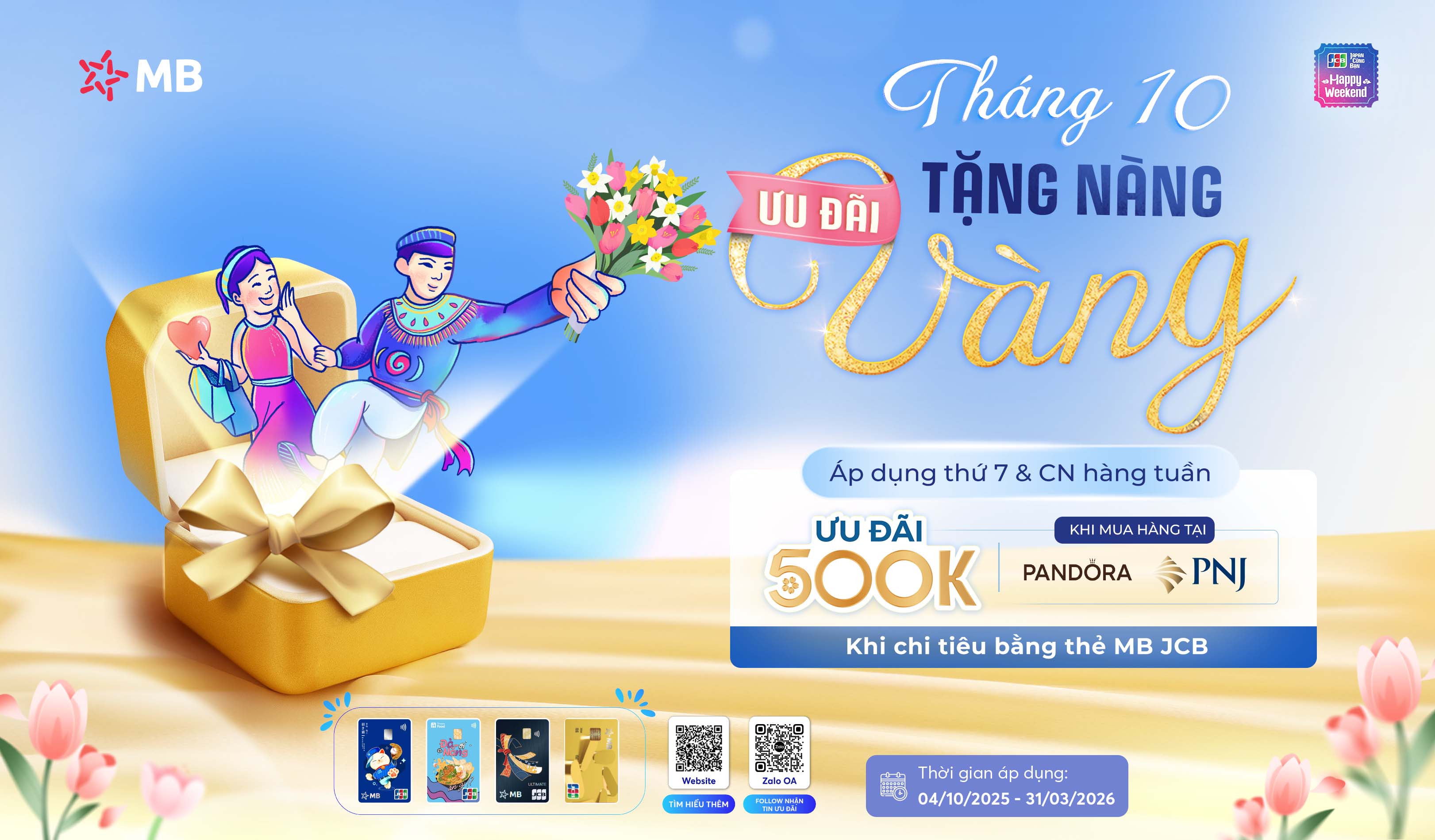 Ưu đãi giảm 500K tại PNJ và Pandora khi thanh toán bằng thẻ MB JCB
