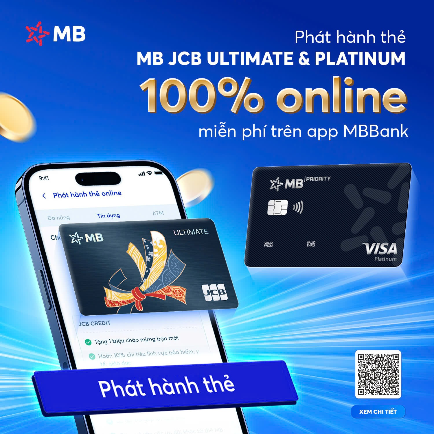 Miễn phí phát hành online thẻ MB JCB Ultimate và Platinum trên APP MBBank.