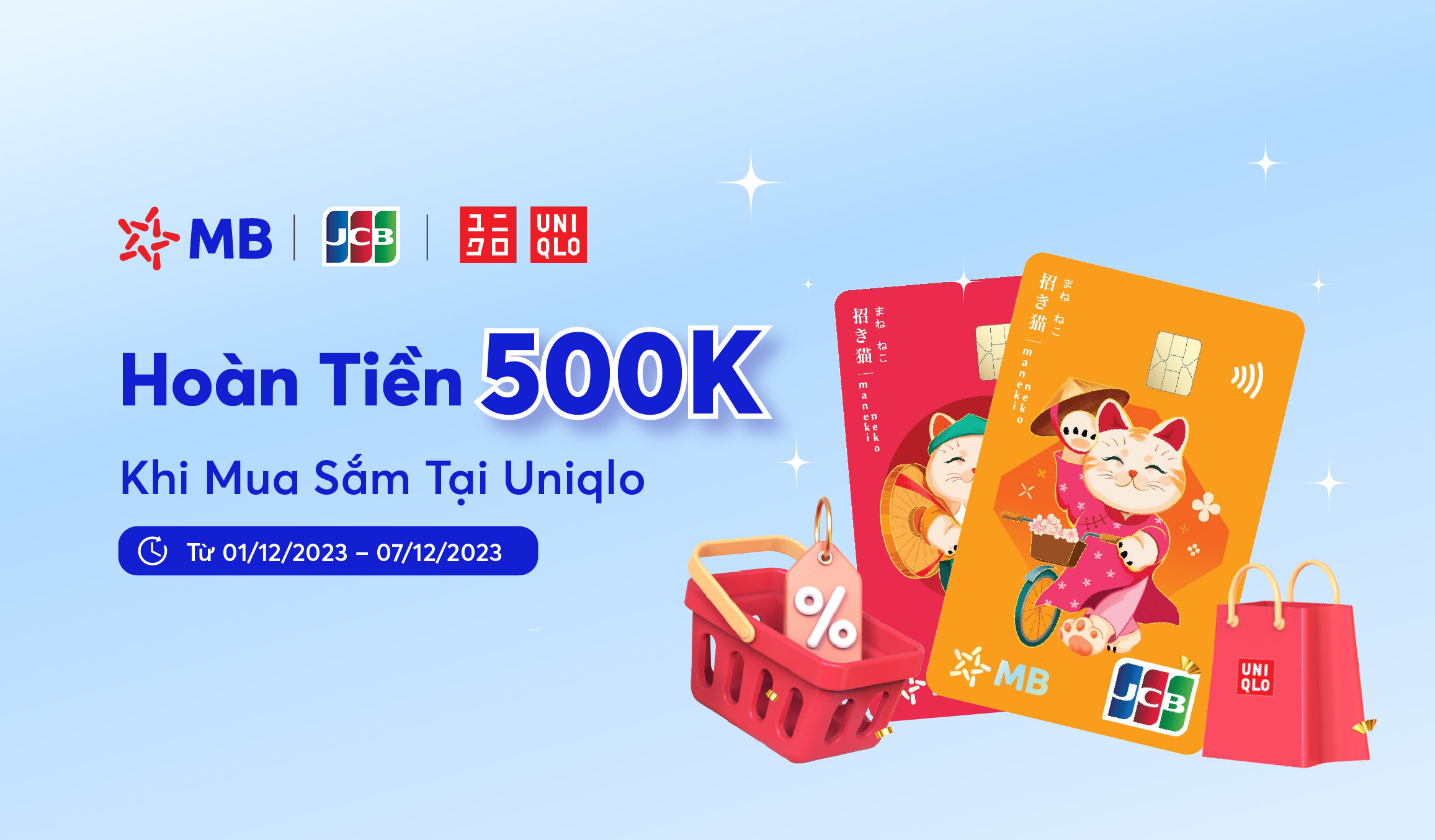 Hoàn tiền 500K khi mua sắm tại Uniqlo bằng thẻ MB JCB