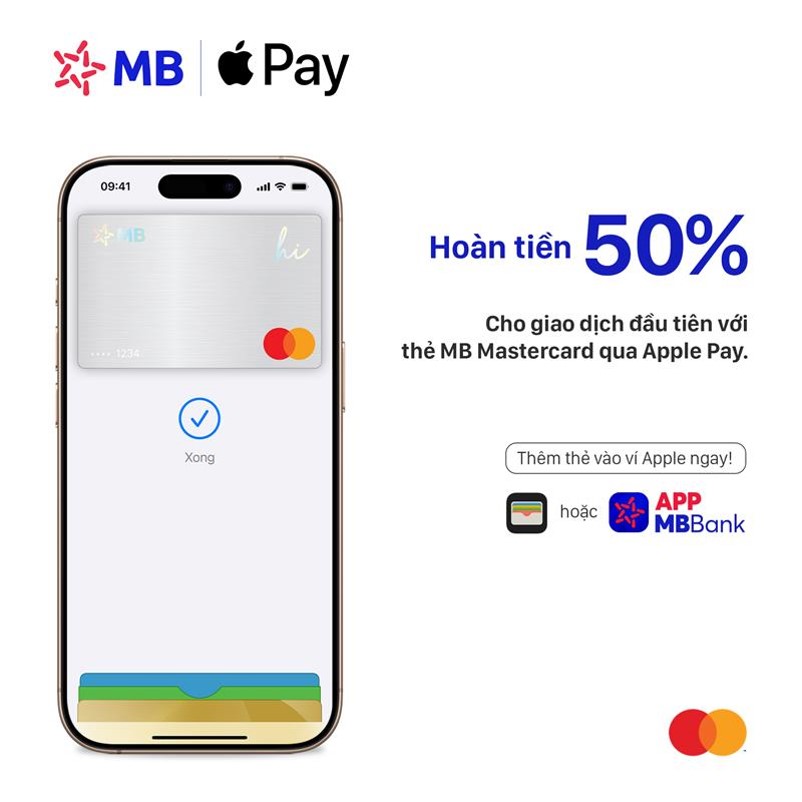 Hoàn tiền 50% khi thanh toán Apple Pay với thẻ MB Mastercard